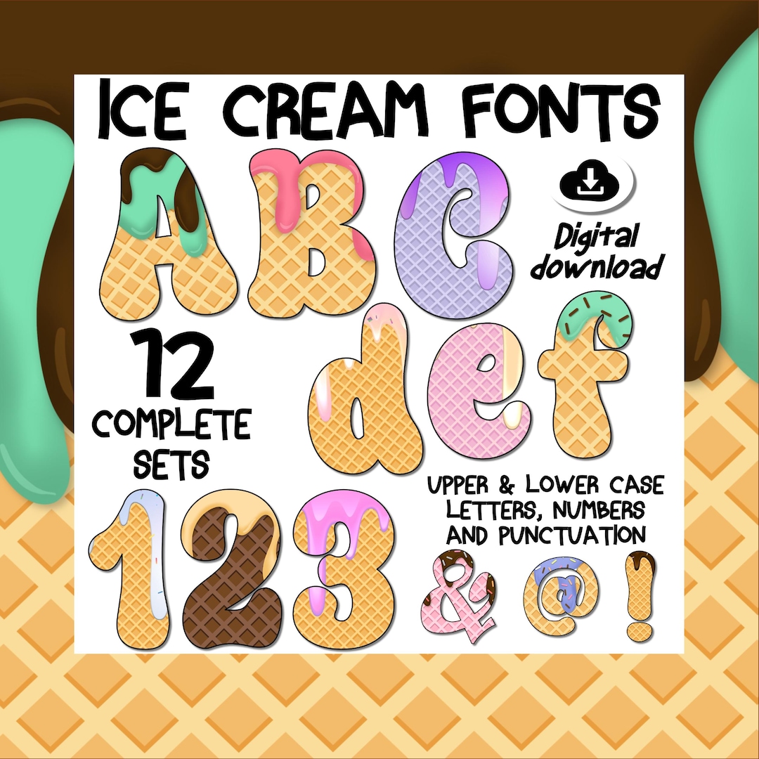 Ice Cream Cone Alphabet X12, Ice Cream Designs Font Png Digital ...