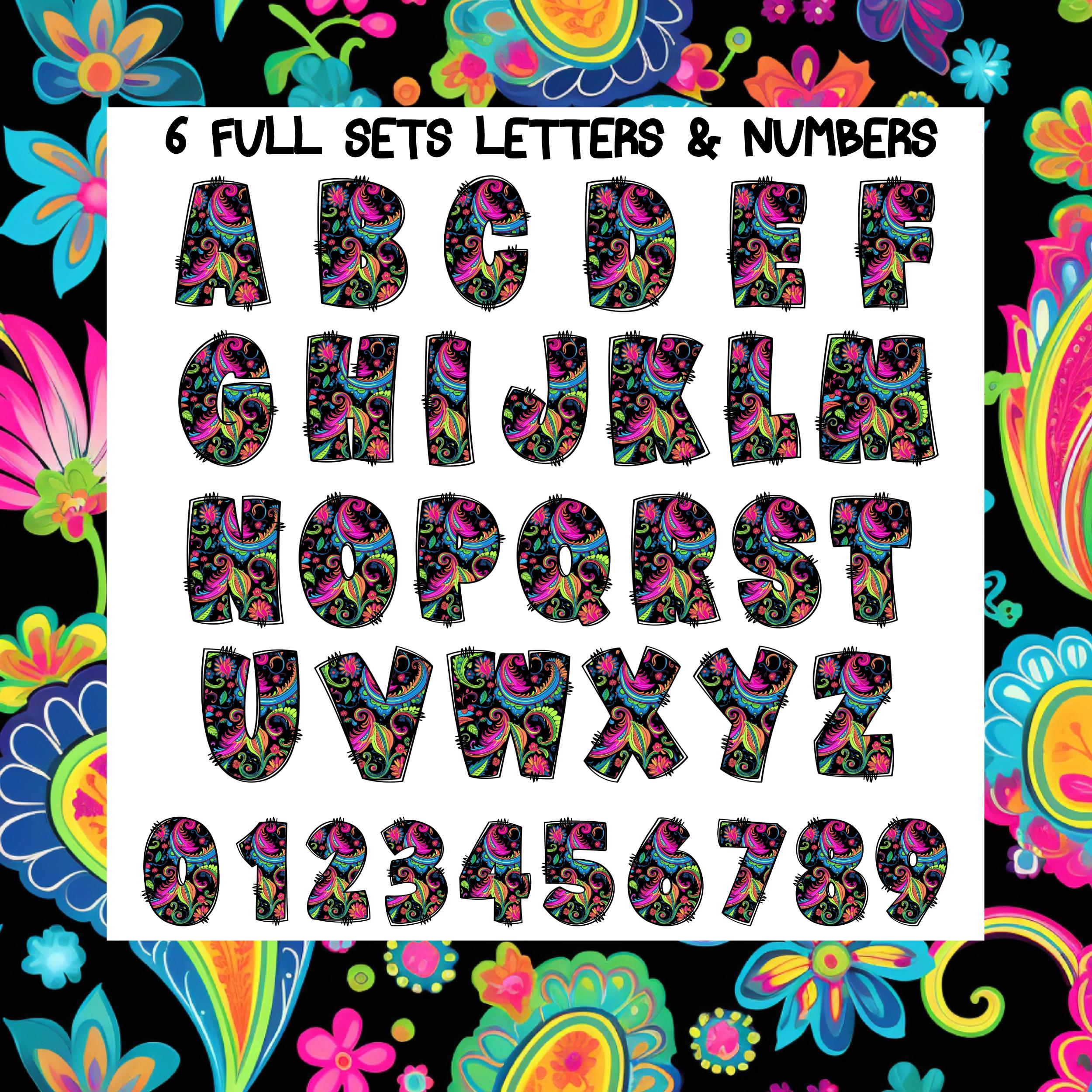 Paisley Alphabet Png, 6 Sets of Black Background Paisley Design Letters ...
