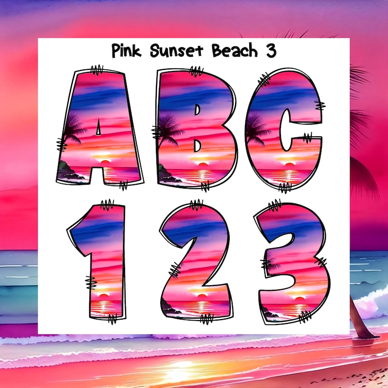 Pink Beach Sunset Font PNG Bundle: Tropical Alphabet (digital Download ...