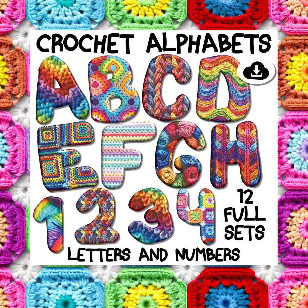 Crochet Font Bundle – Texture Alphabet Pngs – Knitted Letters for ...