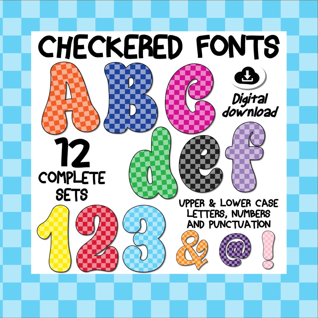 Checkered Alphabet PNG Bundle: 12 Letter Sets for Sublimation (digital ...