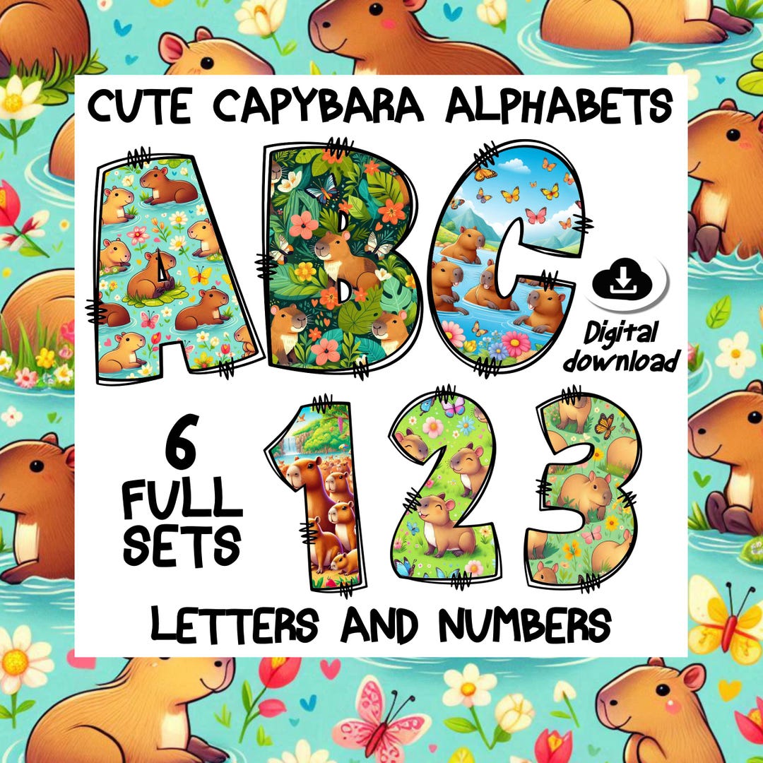 6 Capybara Font Bundle – Cute Capybara Alphabet Pngs – Fun Animal ...