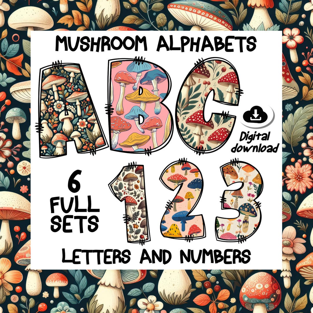 Mushroom Font Bundle – 6 Whimsical and Cottagecore Alphabet Pngs ...