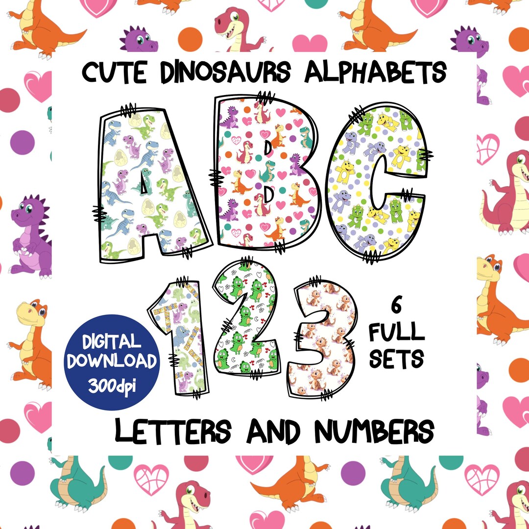 Dinosaur Alphabet Png, 6 Full Sets of Cute Dinosaur Letters and Numbers ...