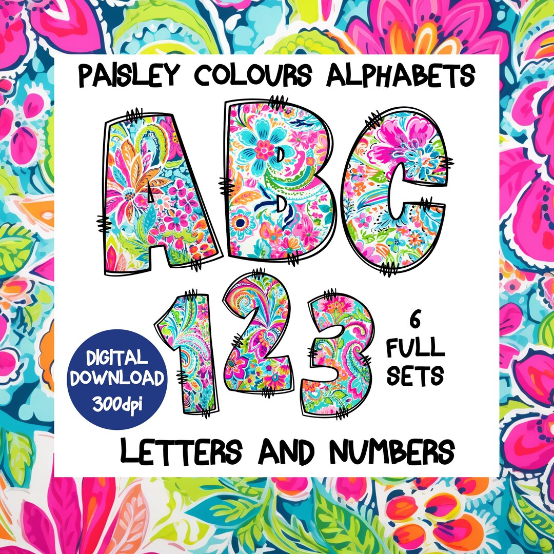 Paisley Alphabet Png, 6 Full Sets of Pastel Paisley Letters and Numbers ...