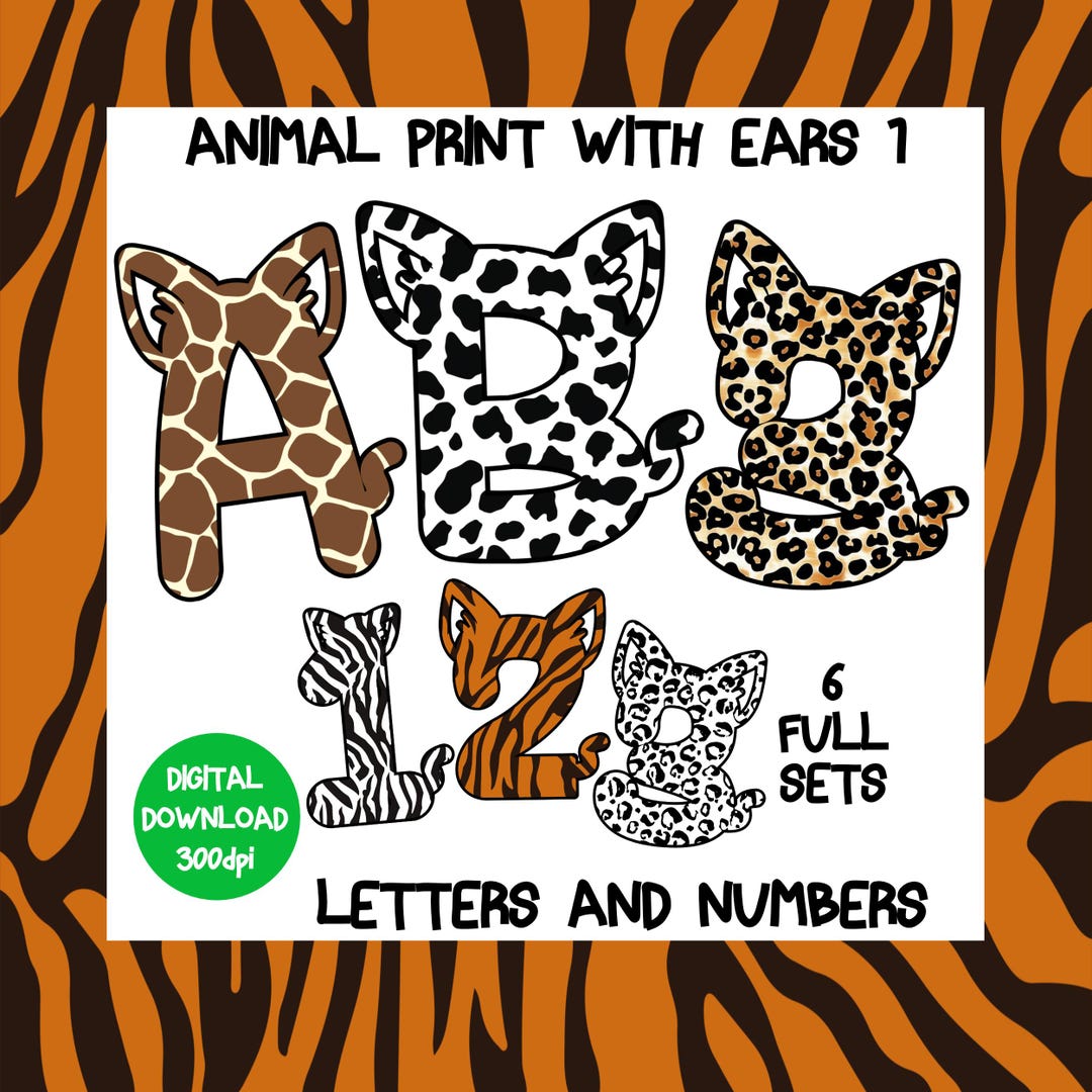 Animal Print Alphabets, Cute Letters With Ears Clipart Png Digital ...