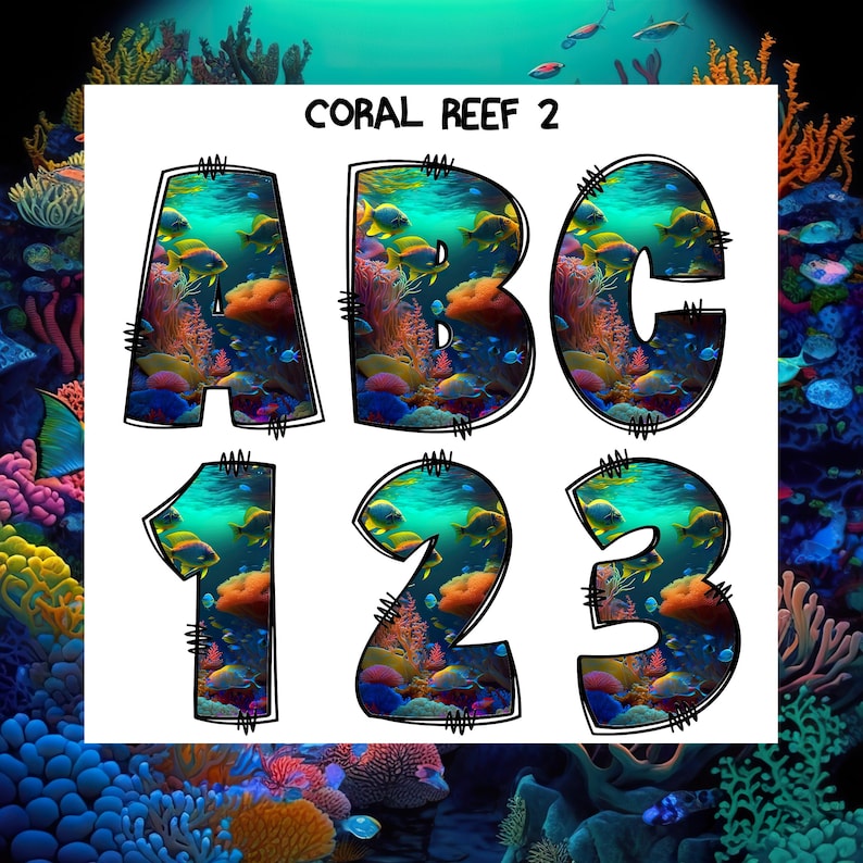 Coral Reef Alphabet Png, 6 Sets of Super Cute Coral Reef Lettering Png ...
