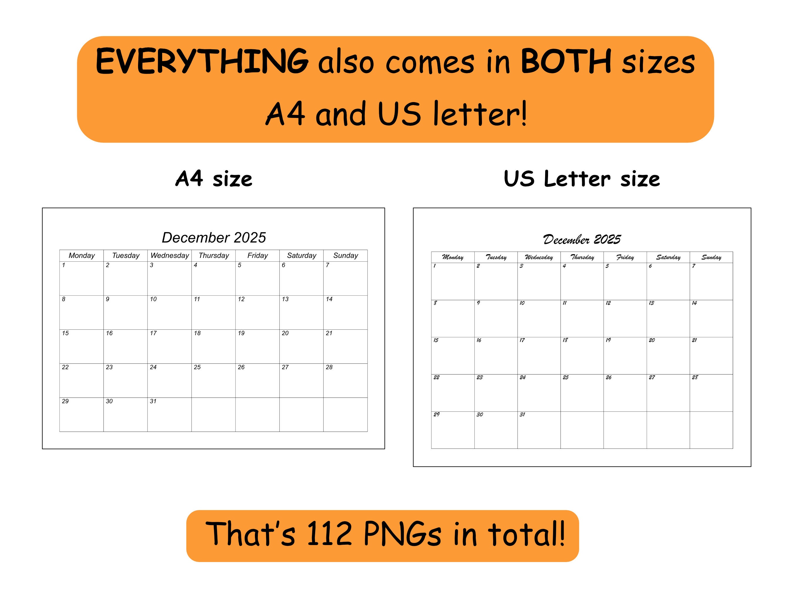 Printable Bundle 2025 Calendar Template Monthly Pngs Digital Download ...