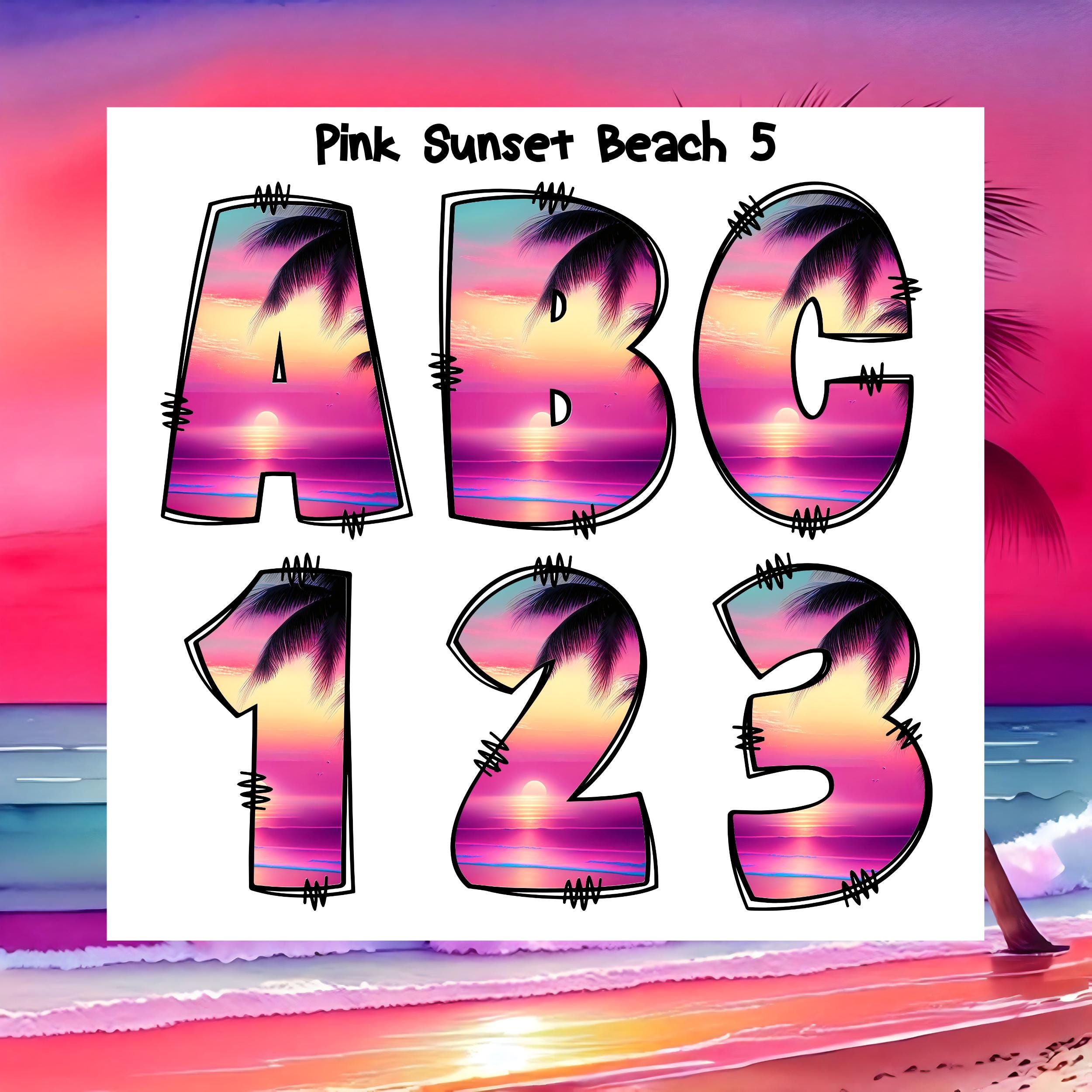 Pink Beach Sunset Font PNG Bundle: Tropical Alphabet (digital Download ...