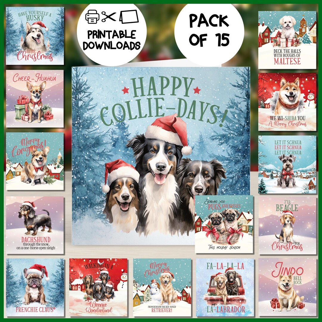 Dog Christmas Cards: 15 Pun Designs (digital Download), Printable Funny ...