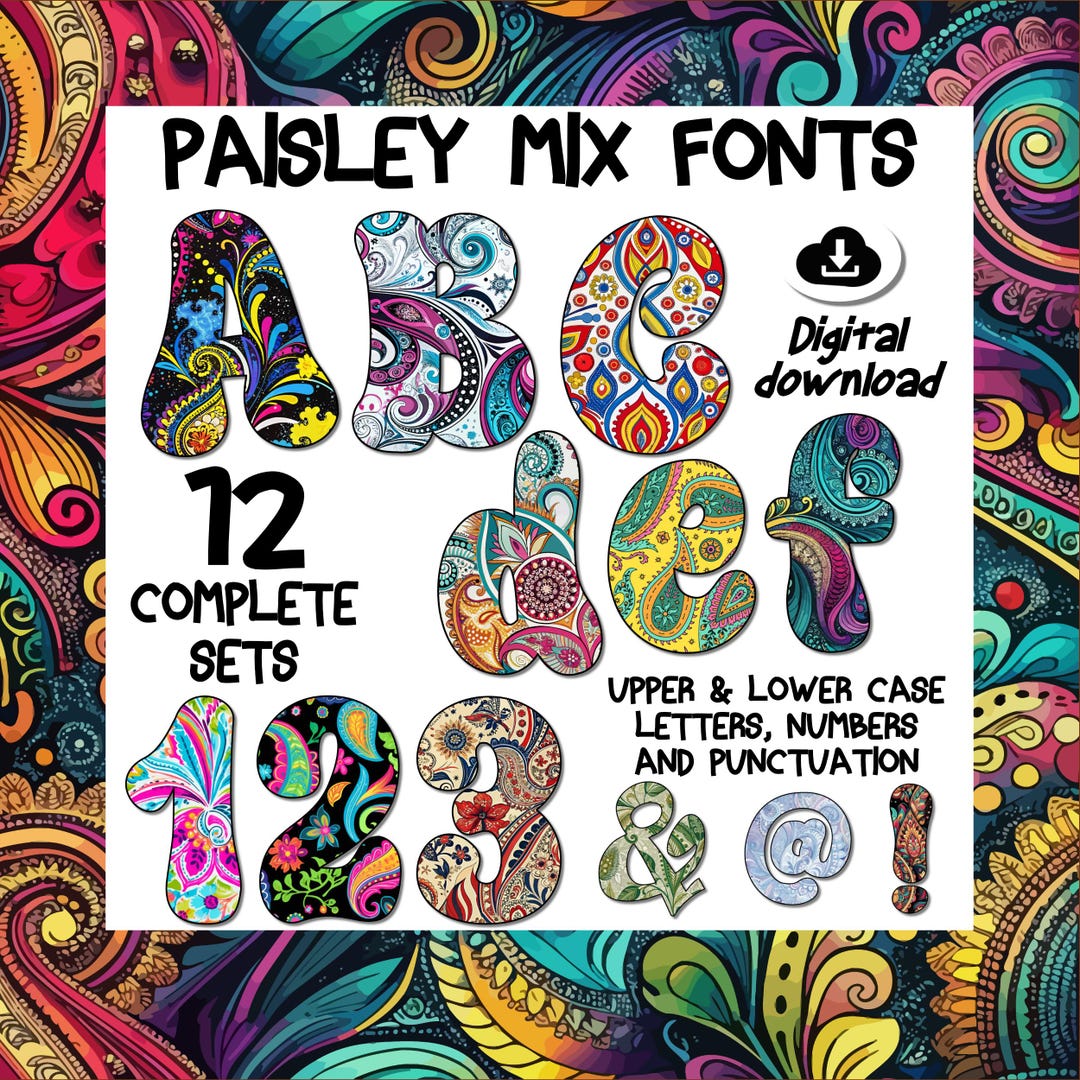 Paisley Font PNG Bundle: 12 Boho Digital Sets (digital Download) - Etsy