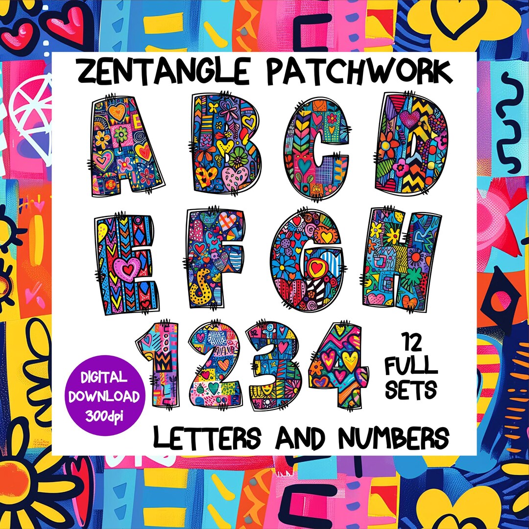 Zentangle Doodle Patchwork Alphabets Png, 12 Full Sets of Zentangle ...