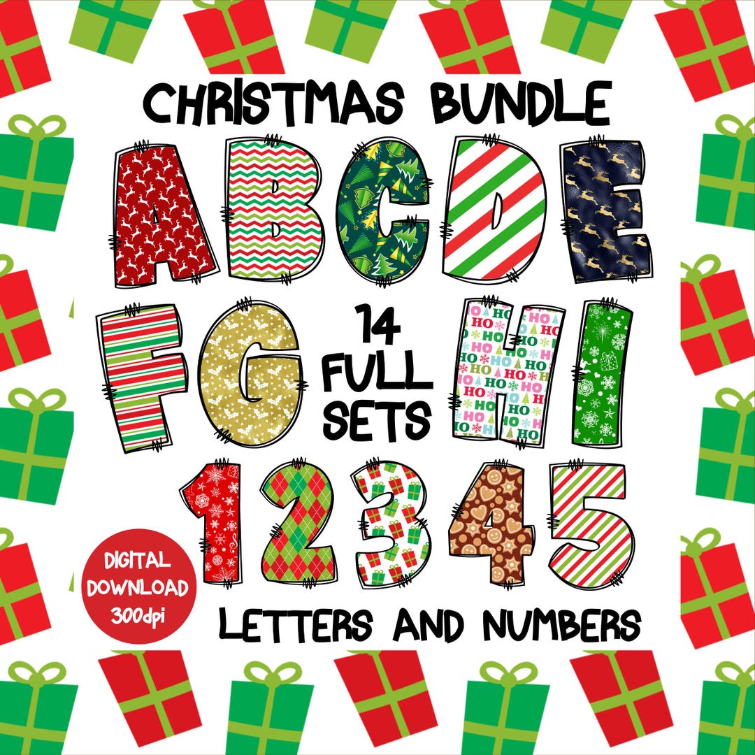 14 Christmas Alphabet Png Digital Download, Christmas Font Bundle ...