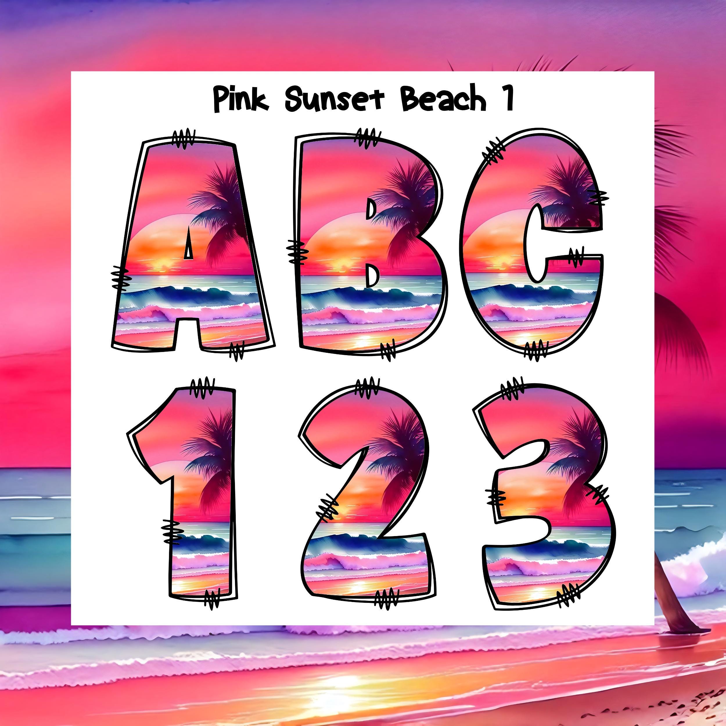 Pink Beach Sunset Font PNG Bundle: Tropical Alphabet (digital Download ...