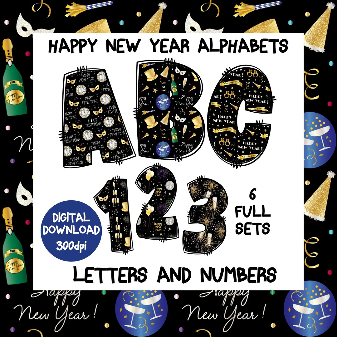 Happy New Year Alphabet Png Digital Download 6 Sets Glam Happy New Year ...