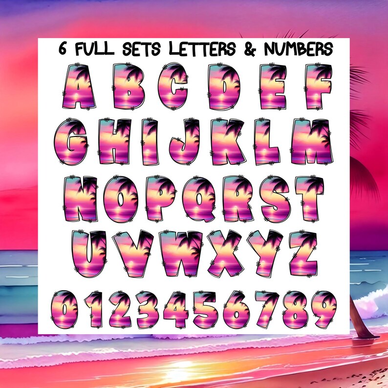Pink Beach Sunset Font PNG Bundle: Tropical Alphabet (digital Download ...