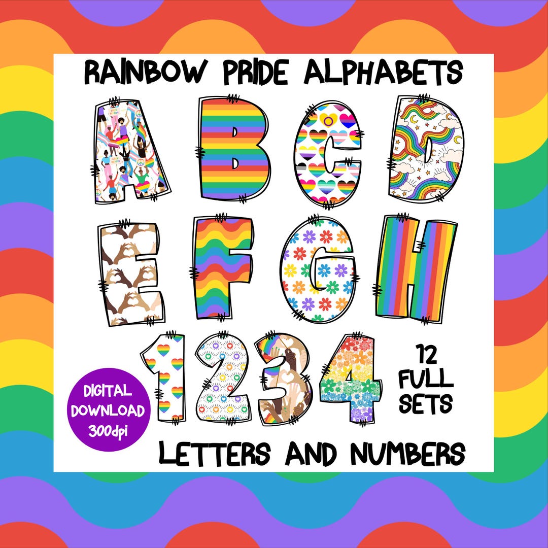 Pride Alphabets Png, 12 Full Sets of Pride Rainbow Letters and Numbers ...