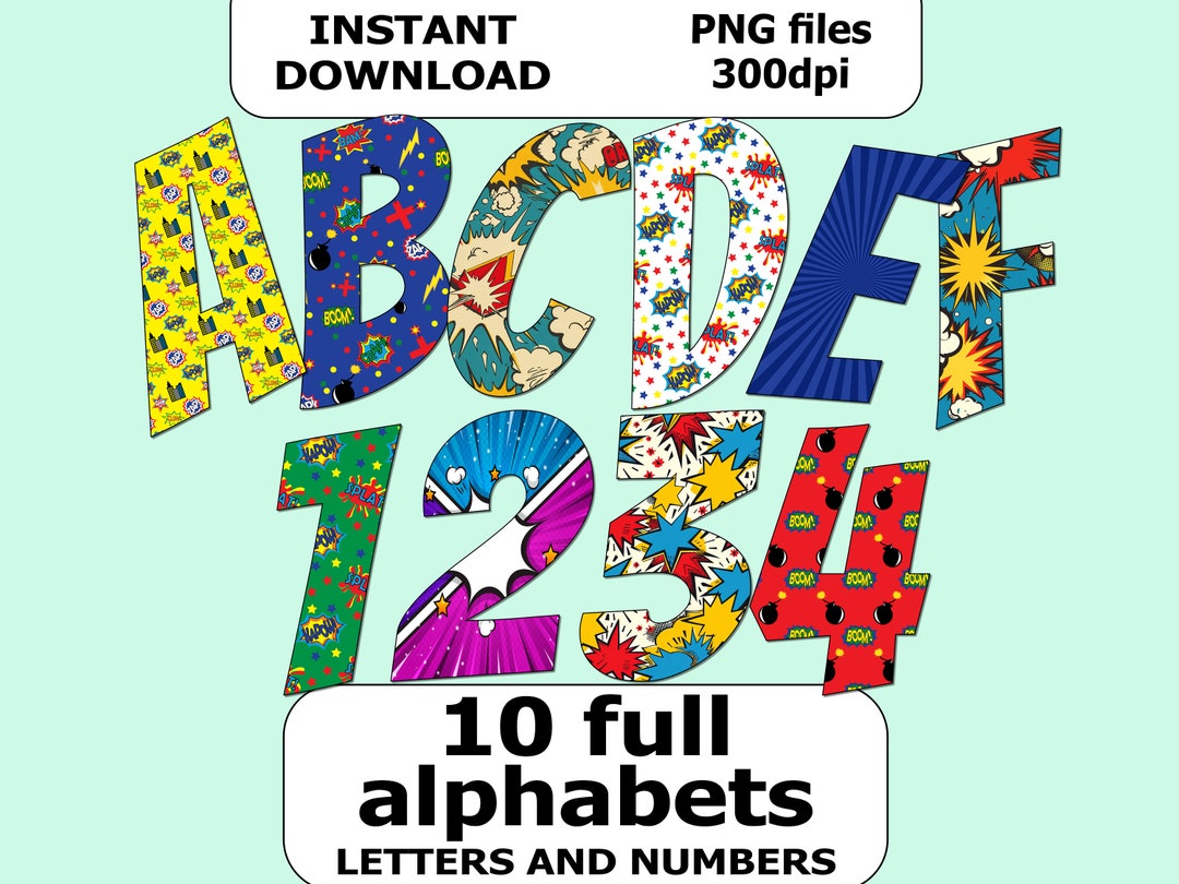 Superhero Letters Font Bundle Alphabet Png Digital Download Letters ...