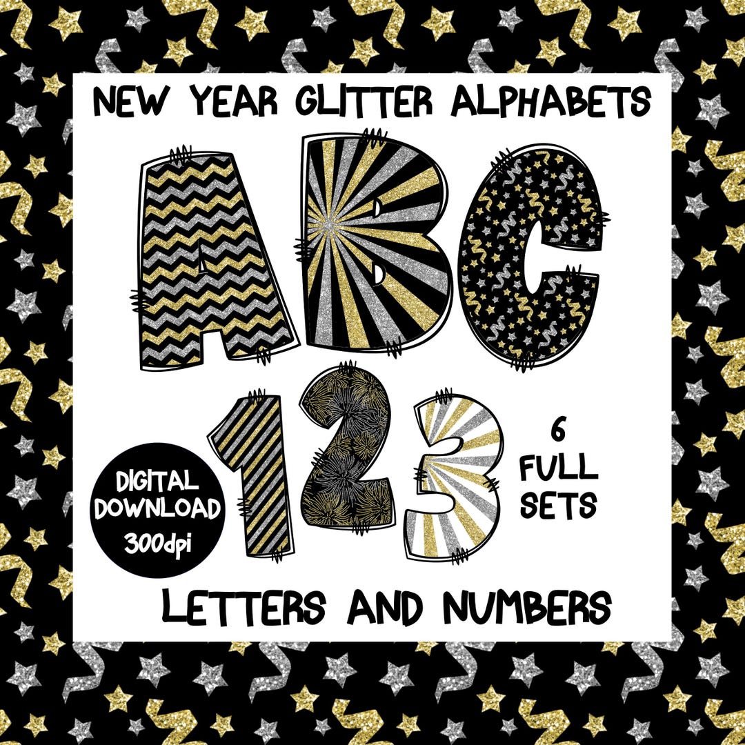 Happy New Year Alphabet Png Digital Download 6 Sets Glitter Happy New ...