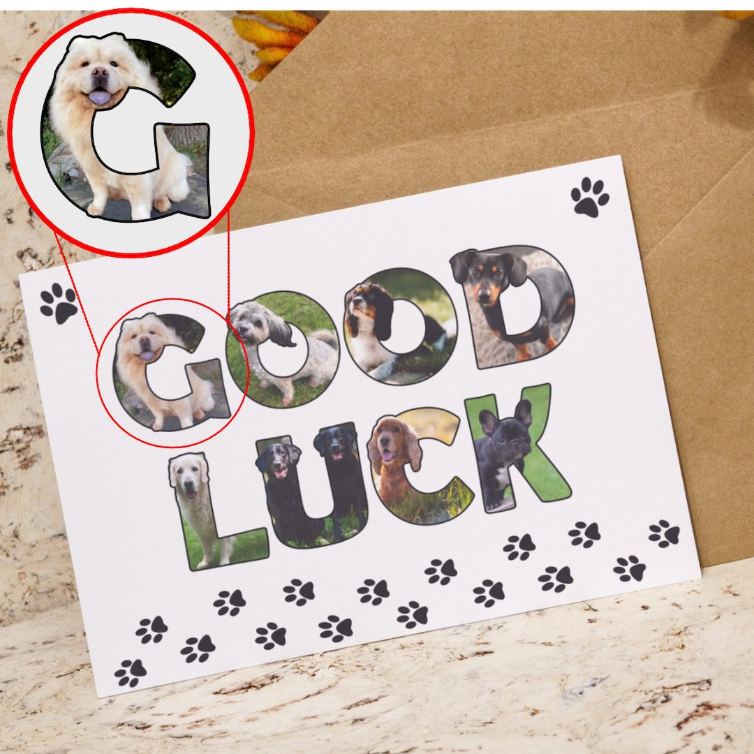 Good Luck Dog Card Oil Painting Word Art Design - Etsy