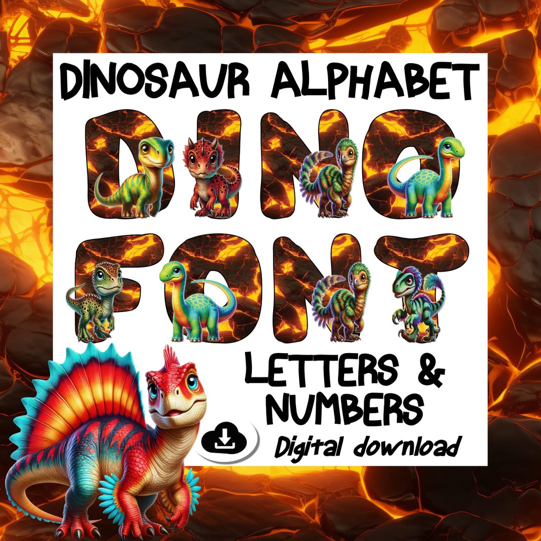 Dinosaur Alphabet PNG: Dino Letters & Numbers Clipart (digital Download ...