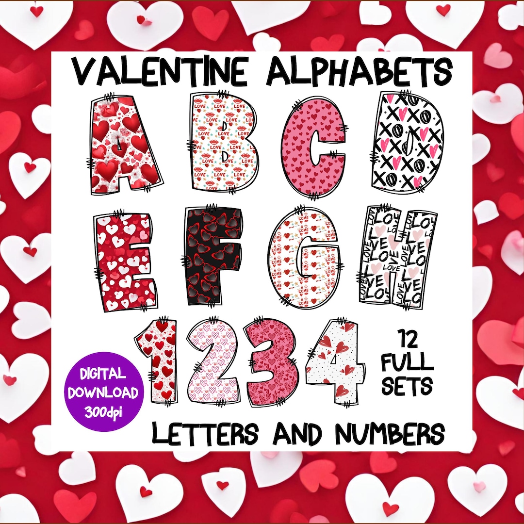Valentine Alphabets Png, 12 Full Sets of Love Inspired Letters and ...
