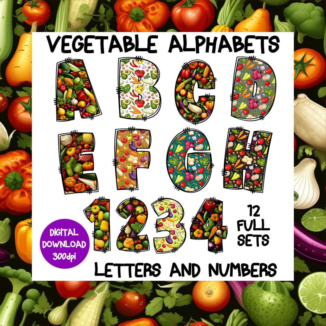 Vegetables Alphabets Png, 12 Full Sets of Vegetable Letters and Numbers ...