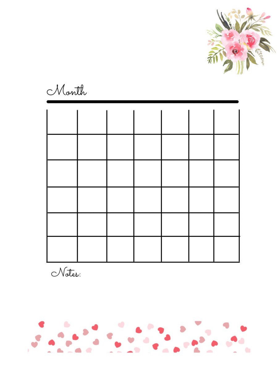 Blank Monthly Floral Calendar - Etsy