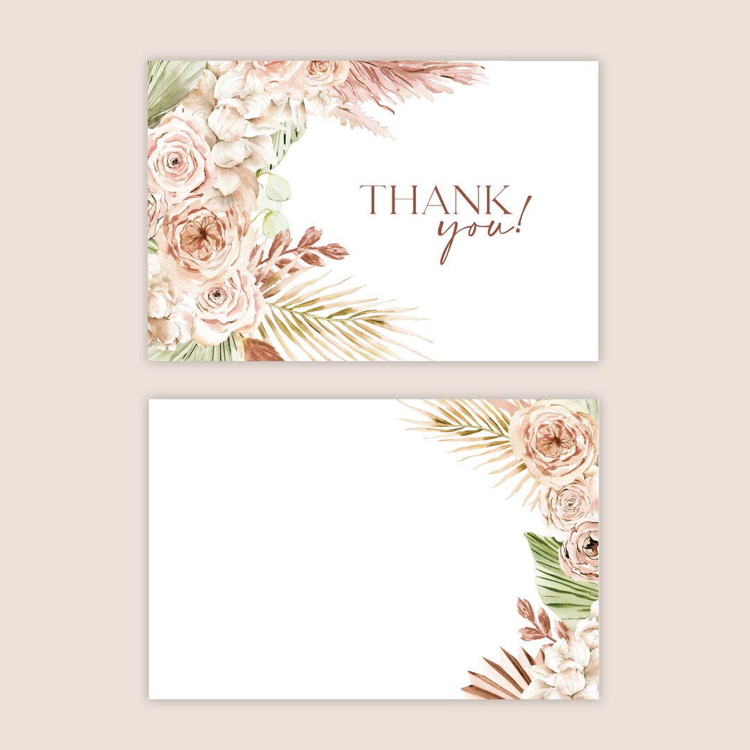Boho Floral Thank You Card - Etsy