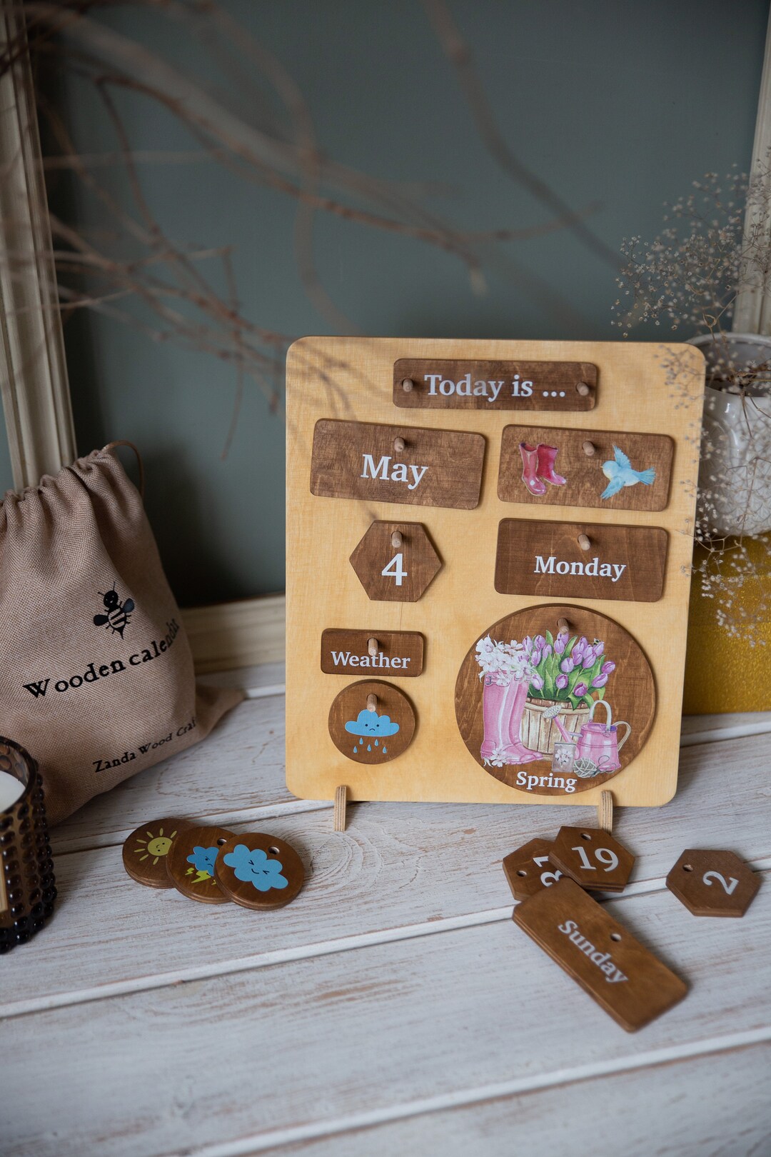 Montessori Wooden Perpetual Calendar for Kids, Classroom, Homeschool ...