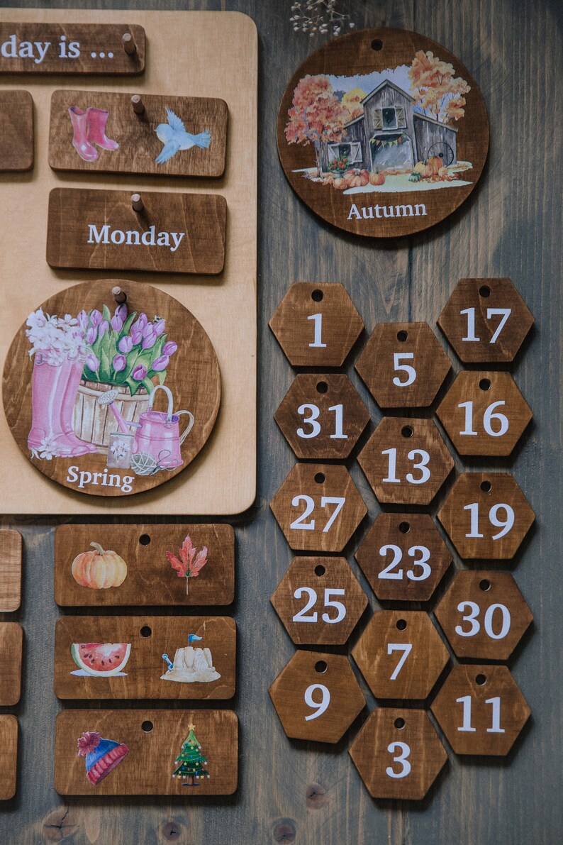 Montessori Wooden Perpetual Calendar for Kids, Classroom, Homeschool ...