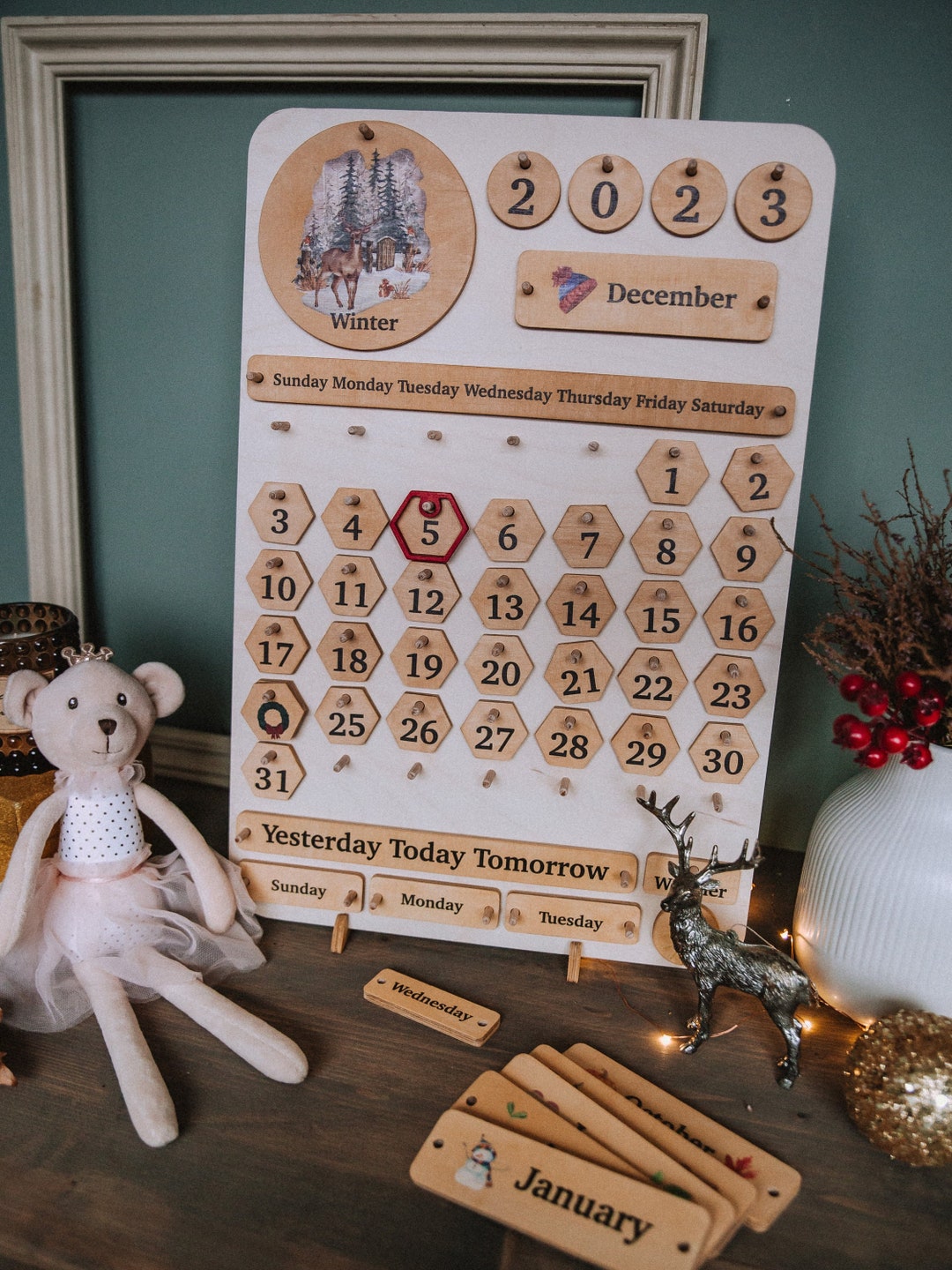 Wooden Perpetual Calendar for Kids,montessori Classroom, Homeschool ...