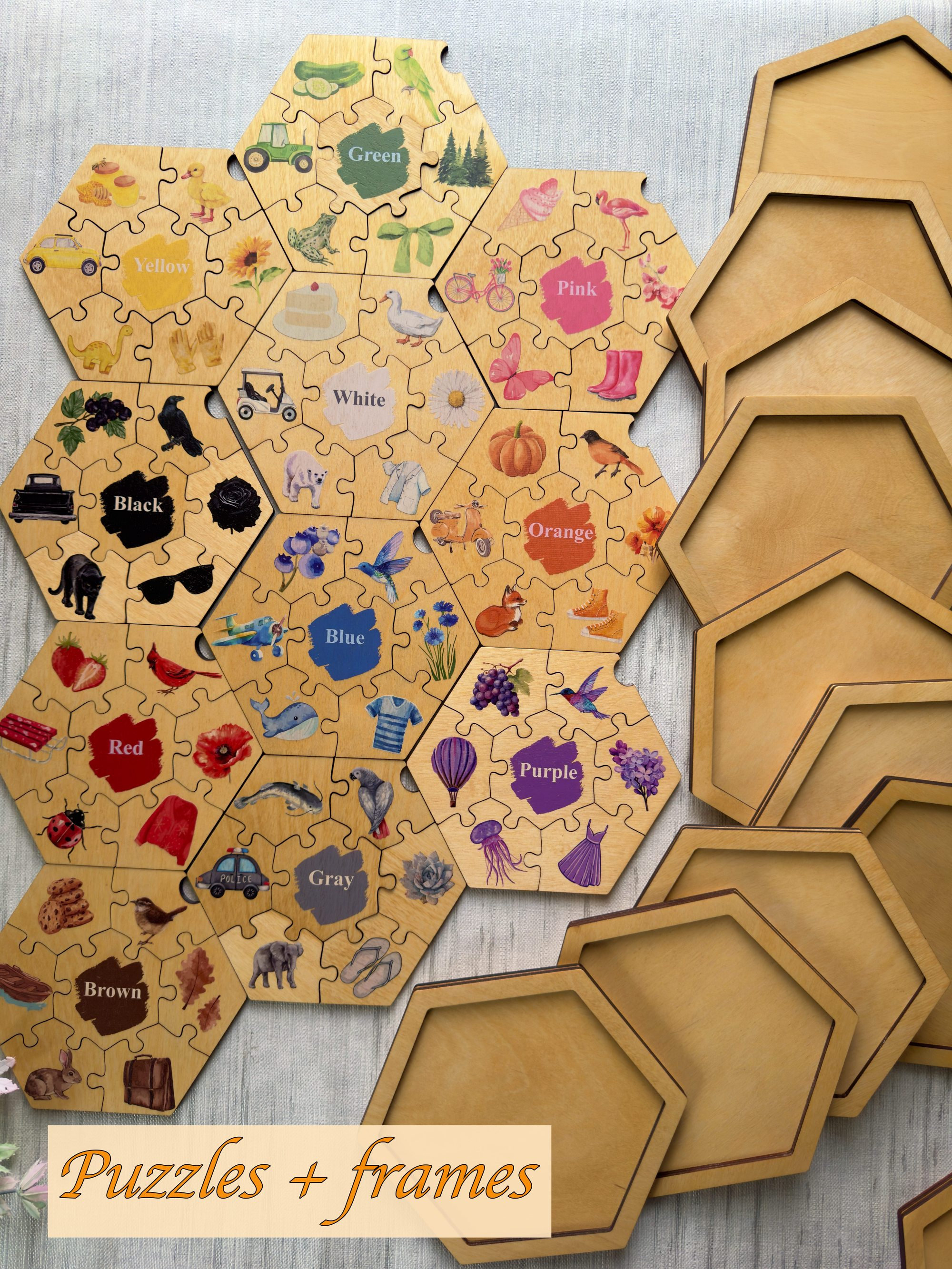 Wooden Hexagon Shape Color Learning Puzzle - Color Matching&recognition ...