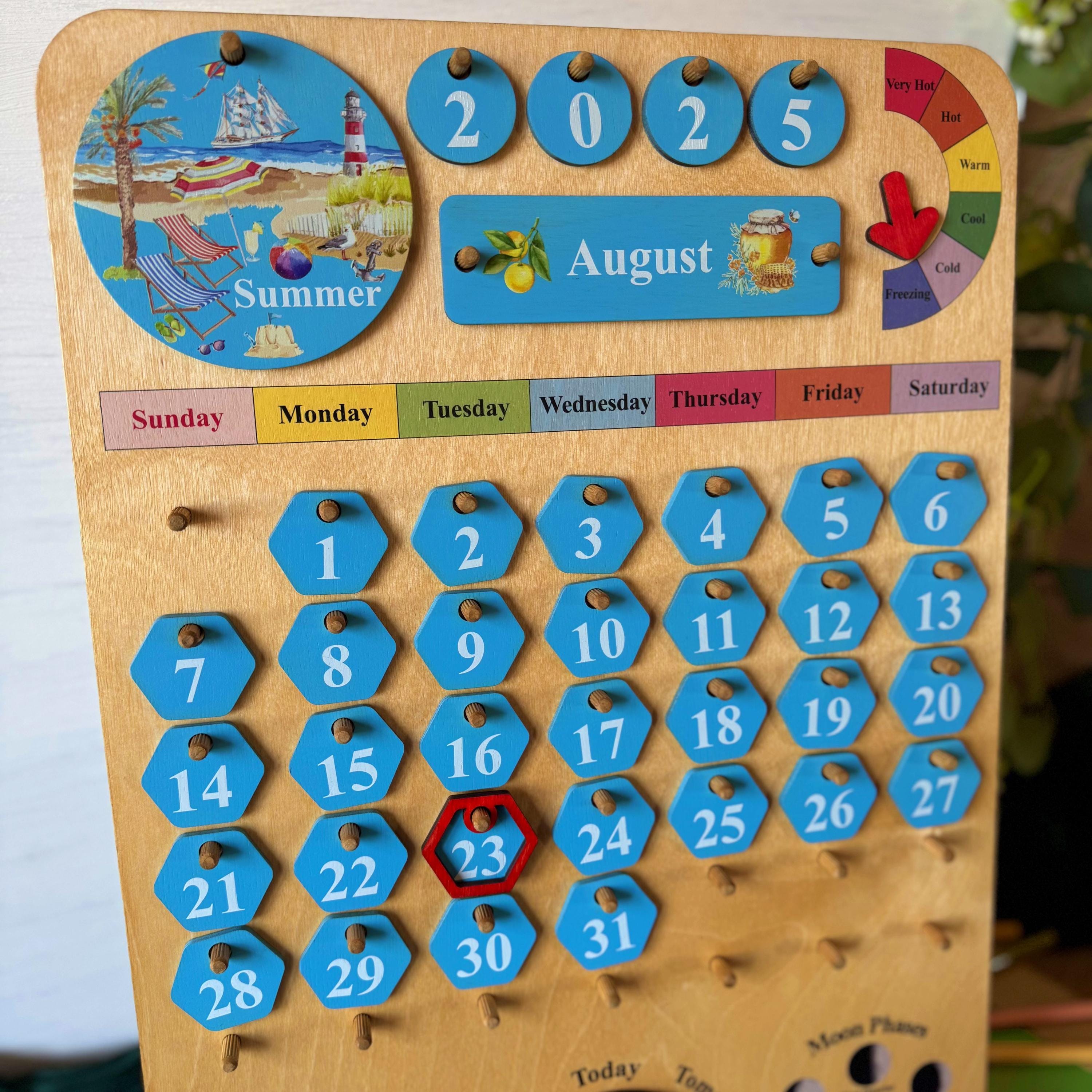 Montessori Wooden Perpetual Calendar – Interactive Learning Board ...