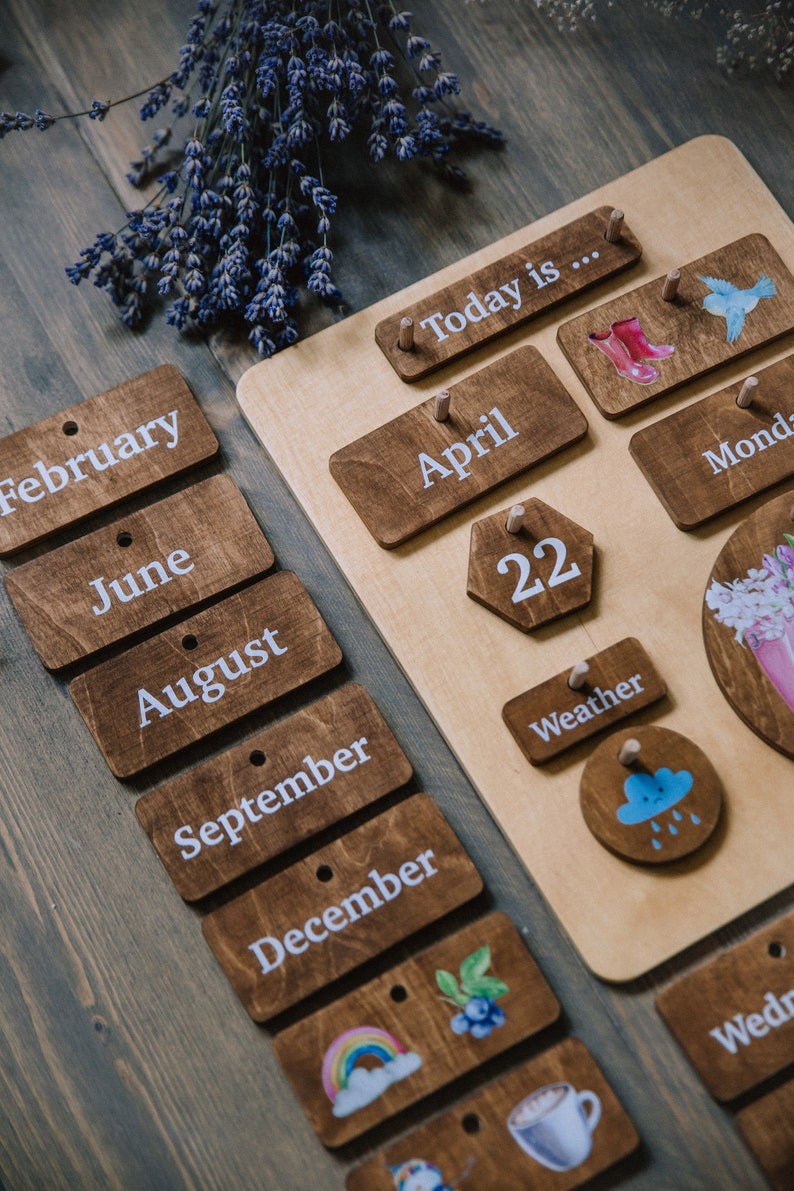 Montessori Wooden Perpetual Calendar for Kids, Classroom, Homeschool ...