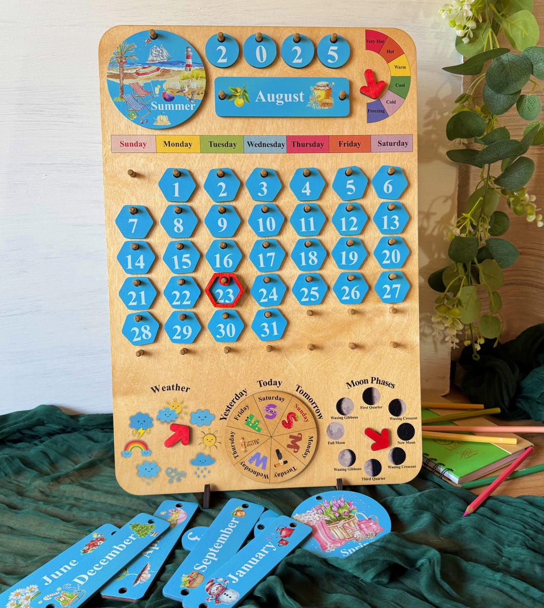 Montessori Wooden Perpetual Calendar – Interactive Learning Board ...
