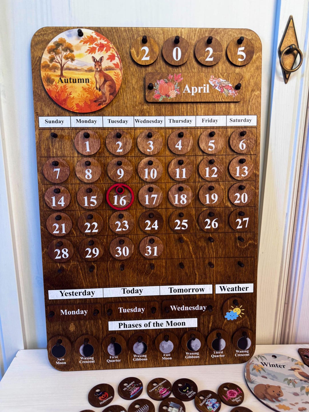 Australian Montessori Perpetual Calendar,southern Hemisphere Wooden ...