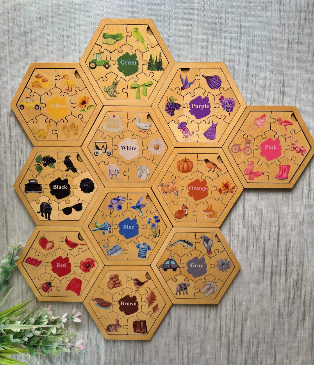 Wooden Hexagon Shape Color Learning Puzzle - Color Matching&recognition ...