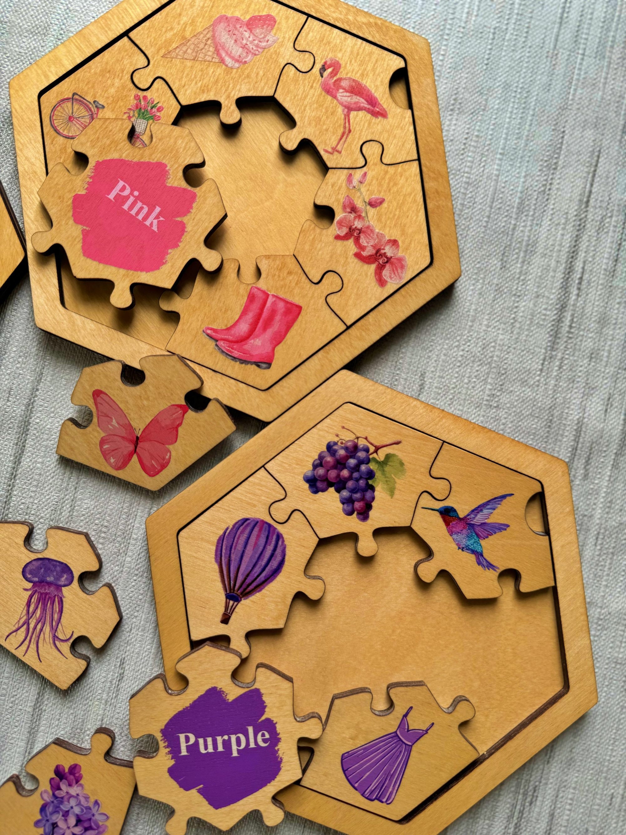 Wooden Hexagon Shape Color Learning Puzzle - Color Matching&recognition ...