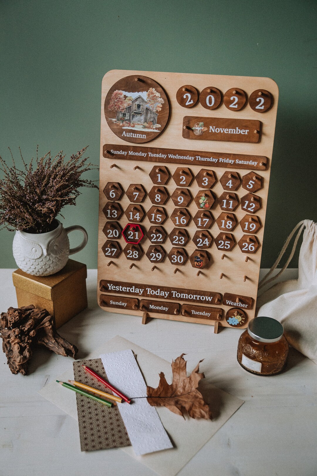 Wooden Perpetual Calendar for Kids,montessori Classroom, Homeschool ...
