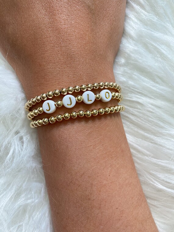 14k Gold Filled Personalized Bead Bracelet 4 Mm Gold Bead Etsy