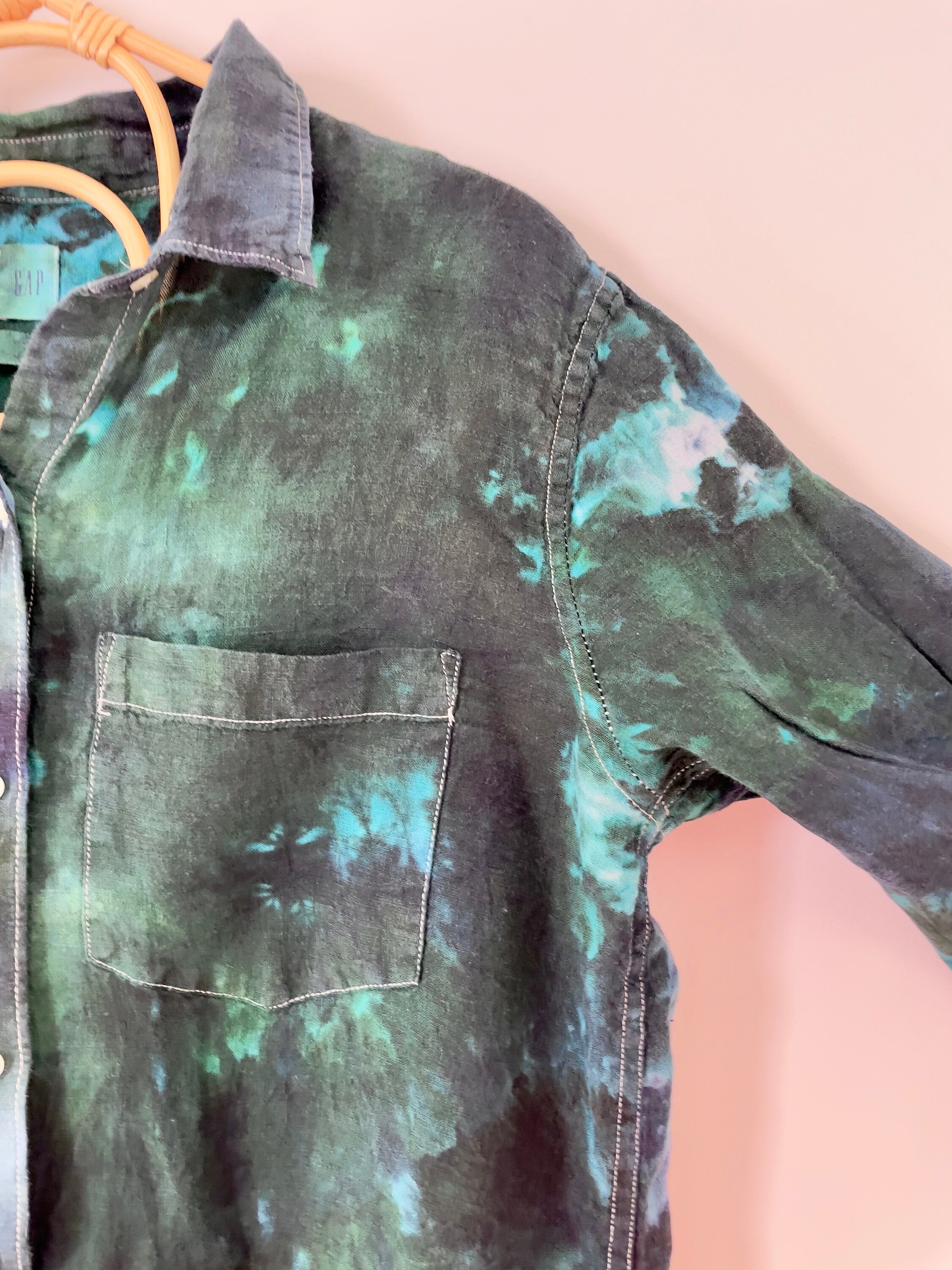 Hand Dyed Linen Blouse, Ice Tie Dye Boyfriend Shirt, Women’s Size S - Etsy