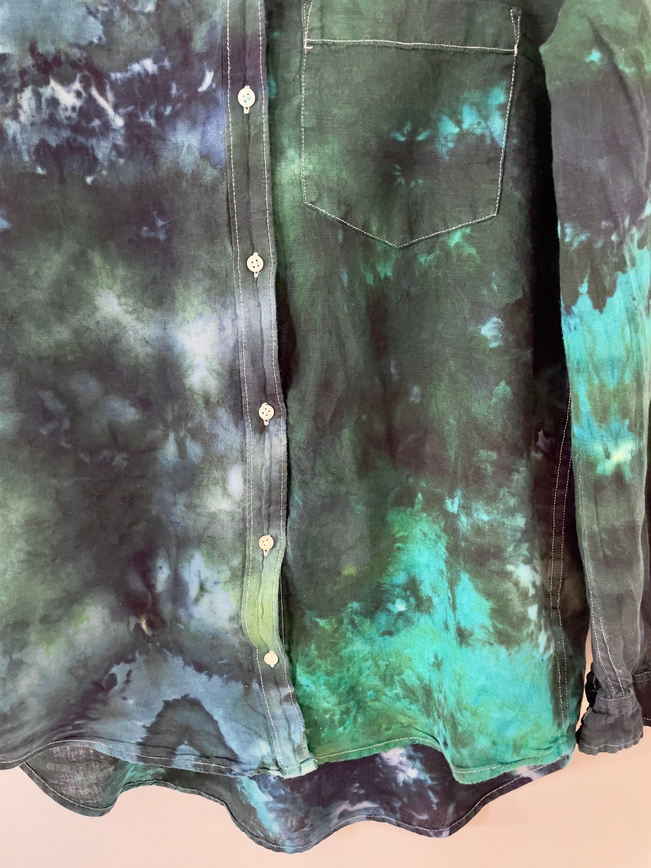 Hand Dyed Linen Blouse, Ice Tie Dye Boyfriend Shirt, Women’s Size S - Etsy