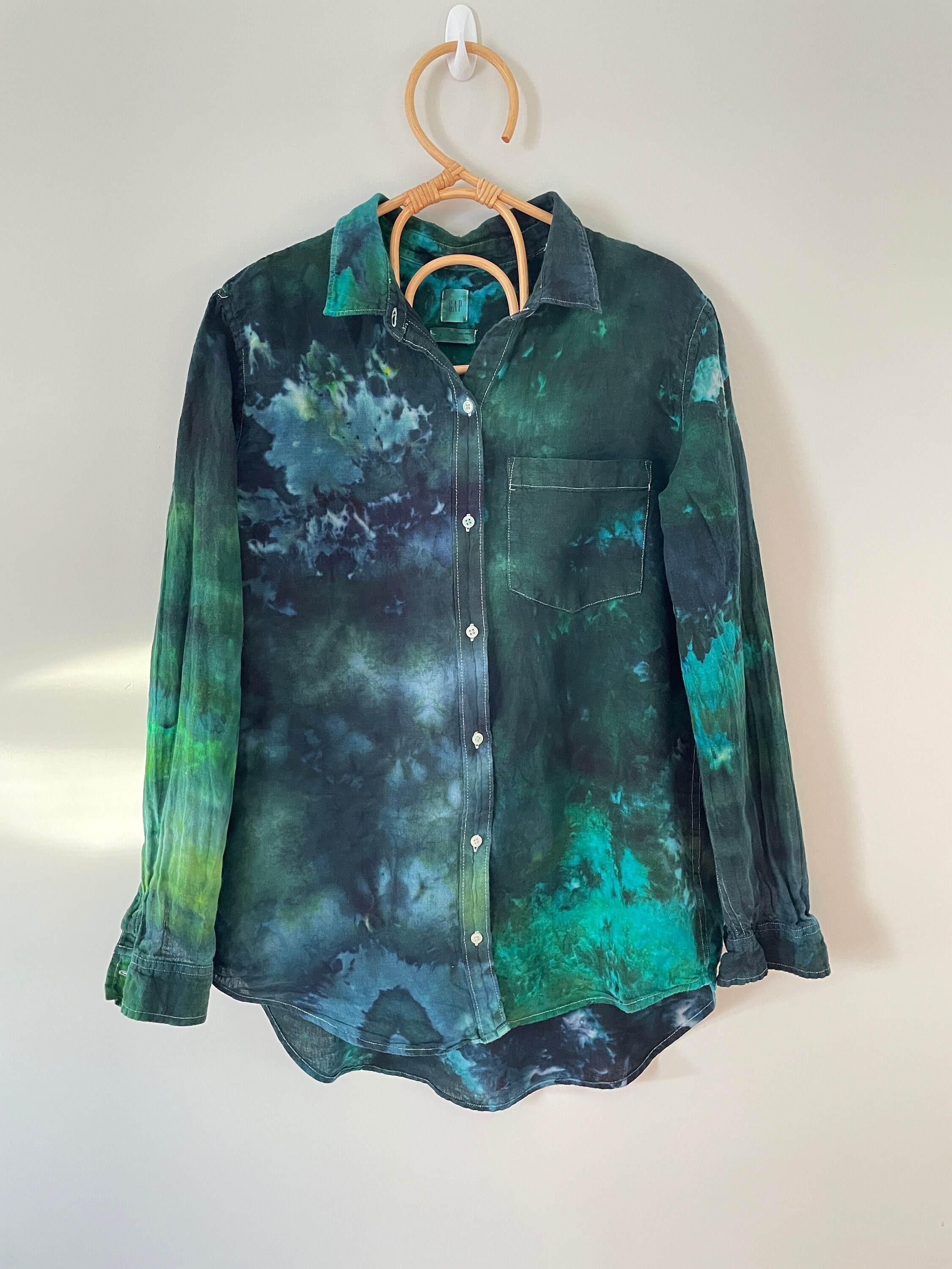 Hand Dyed Linen Blouse, Ice Tie Dye Boyfriend Shirt, Women’s Size S - Etsy