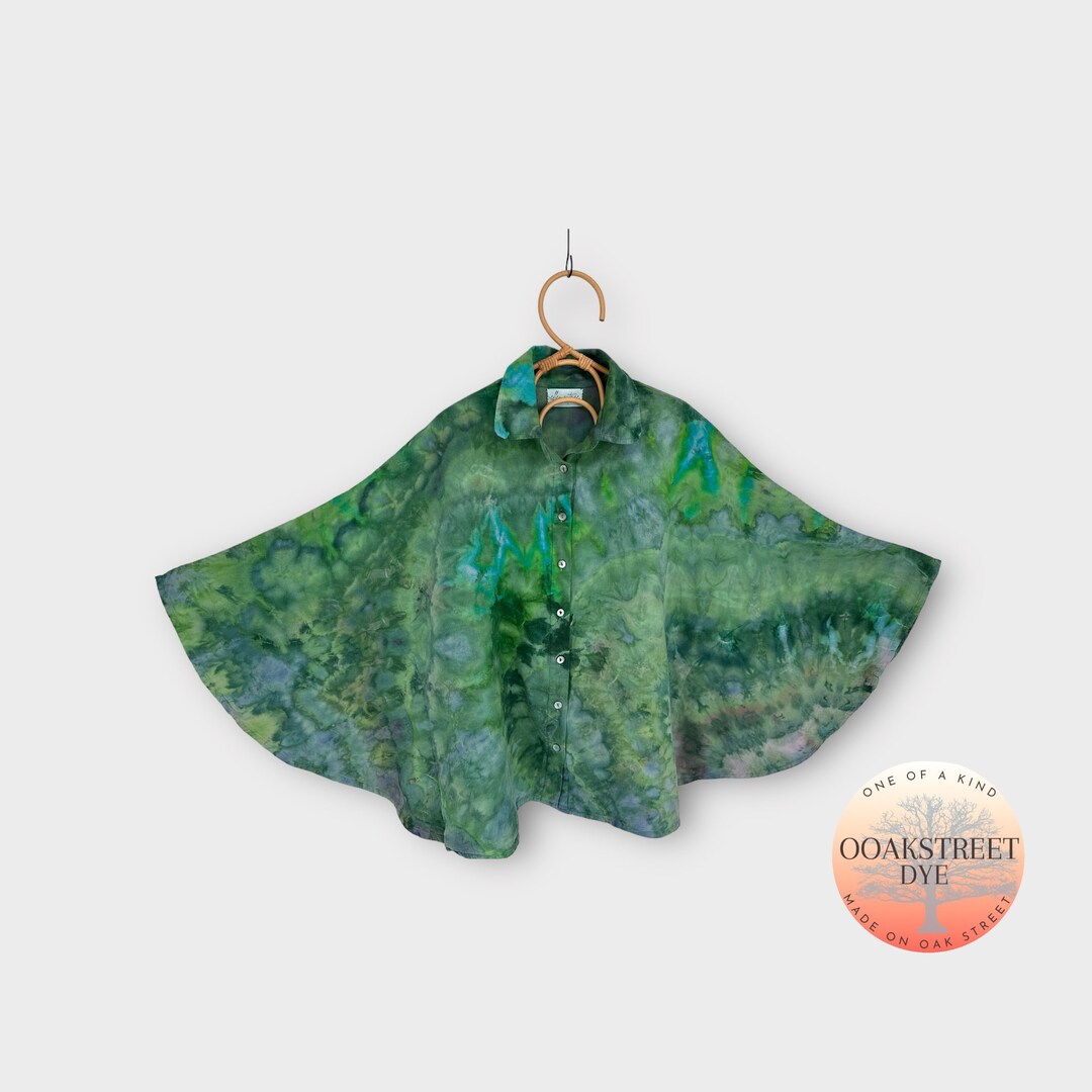 Women’s L/XL Tie Dye Linen Moth Shirt, Linen Ice Dye Top, Linen Button ...