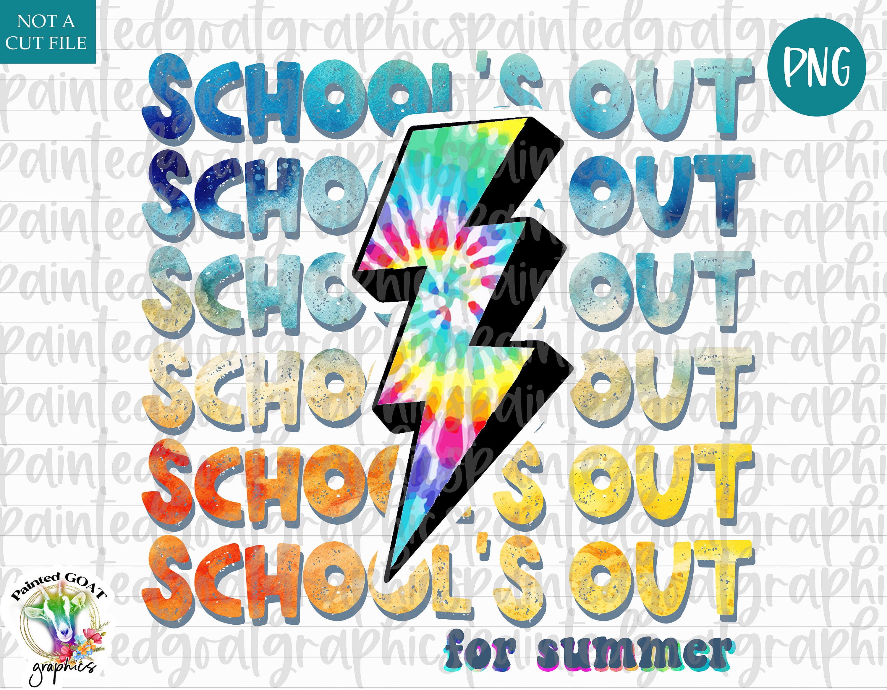 Schools Out for Summer Stacked Tie Dye Lightning Bolt PNG - Etsy