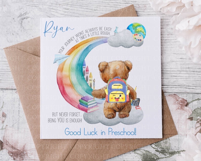 Personalized First Day of School Card: Teddy Bear Design - Etsy