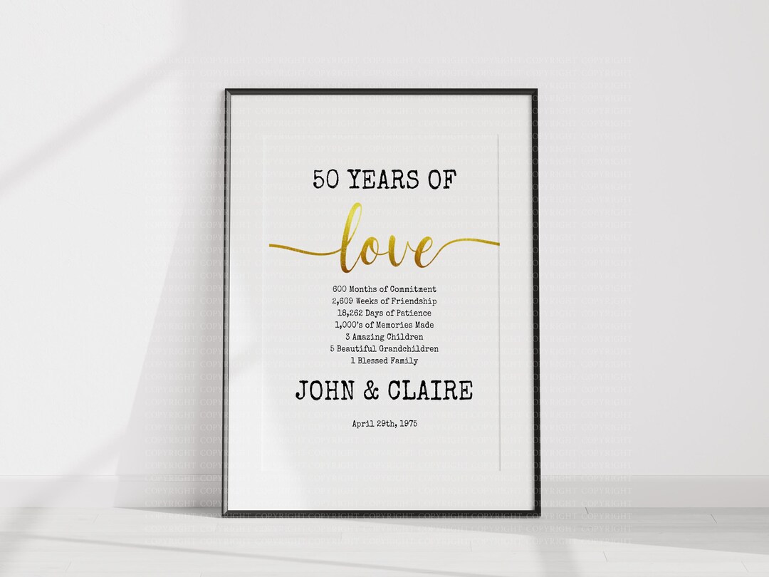 50th Wedding Anniversary, Big Anniversary, Special Dates Print, Wedding ...