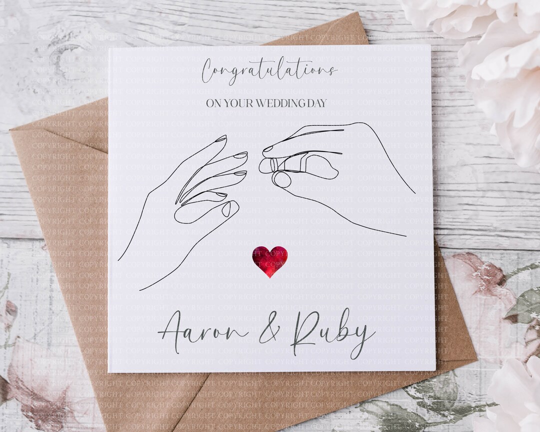 Line Art Wedding Card, Daughter and Son in Law, Personalised Wedding ...