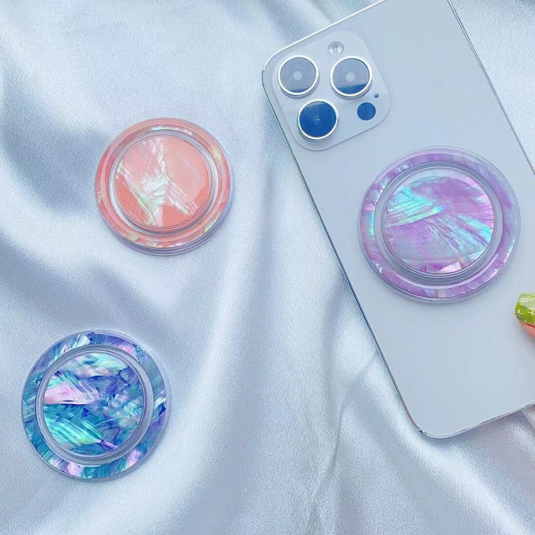 Shiny Pearl Seashells Plain Magsafe Magnetic Compatible Phone Grip Holder Foldable Stand Griptok ...